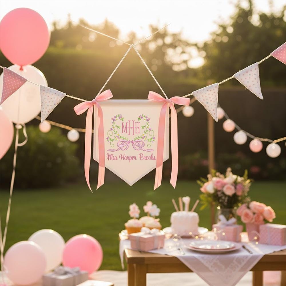 Custom Baby Banner With Heart Floral, Welcome Banner With Floral Crest ...