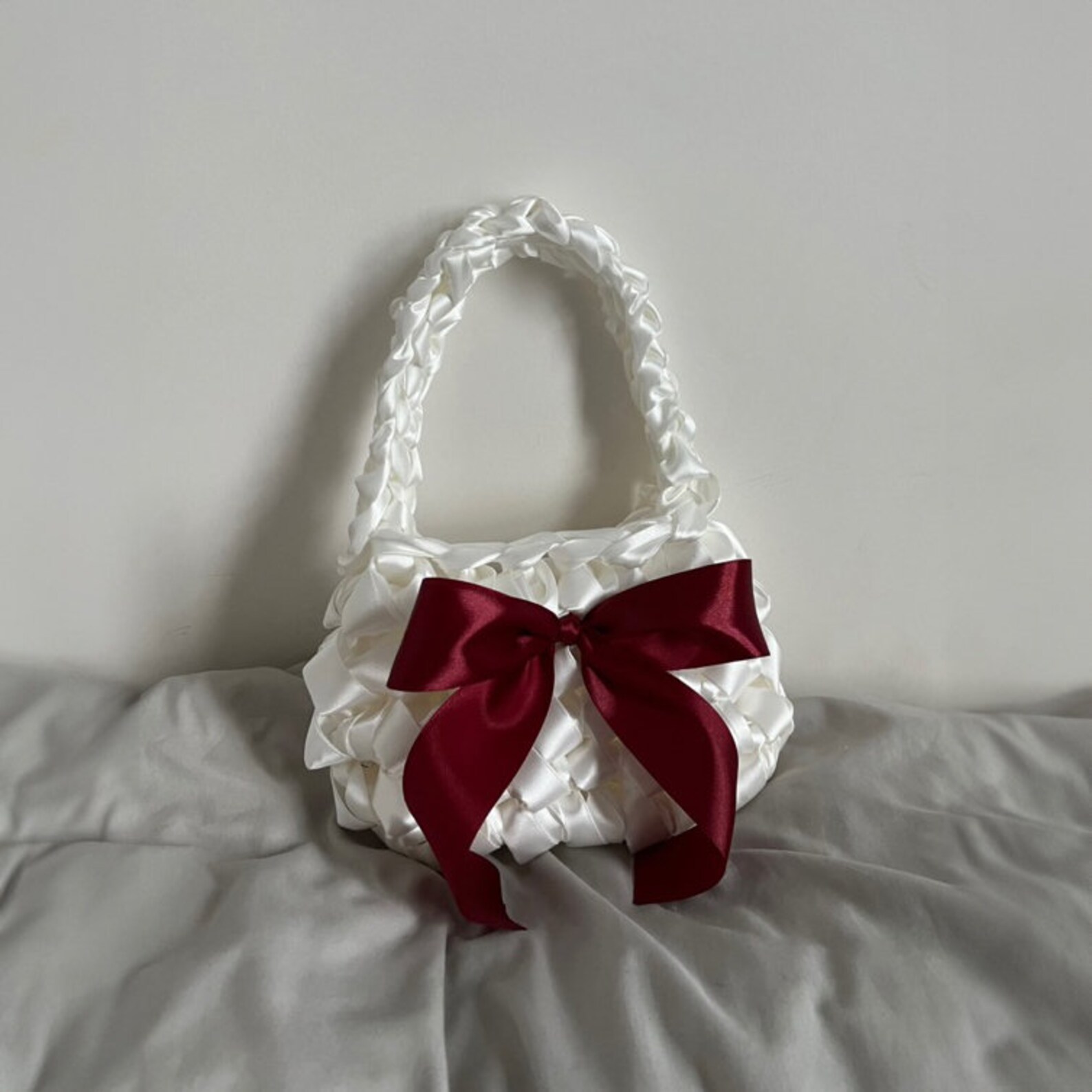 Satin Ribbon Bag, Wedding Day Clutch Bag, Ribbon Crochet Bag, Bridal ...