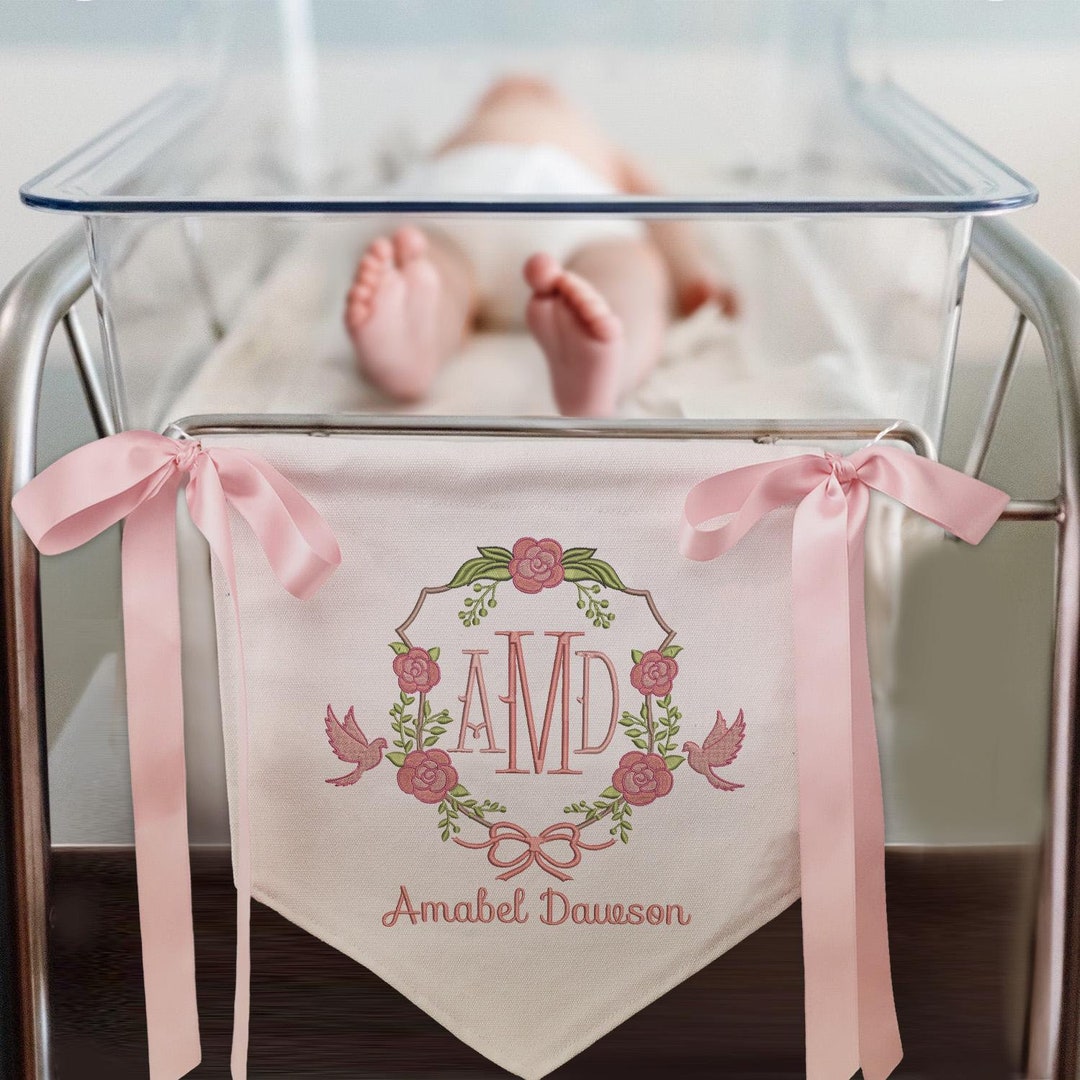 Personalized Baby Banner, Floral Ribbon Welcome Banner, Baby Banner ...