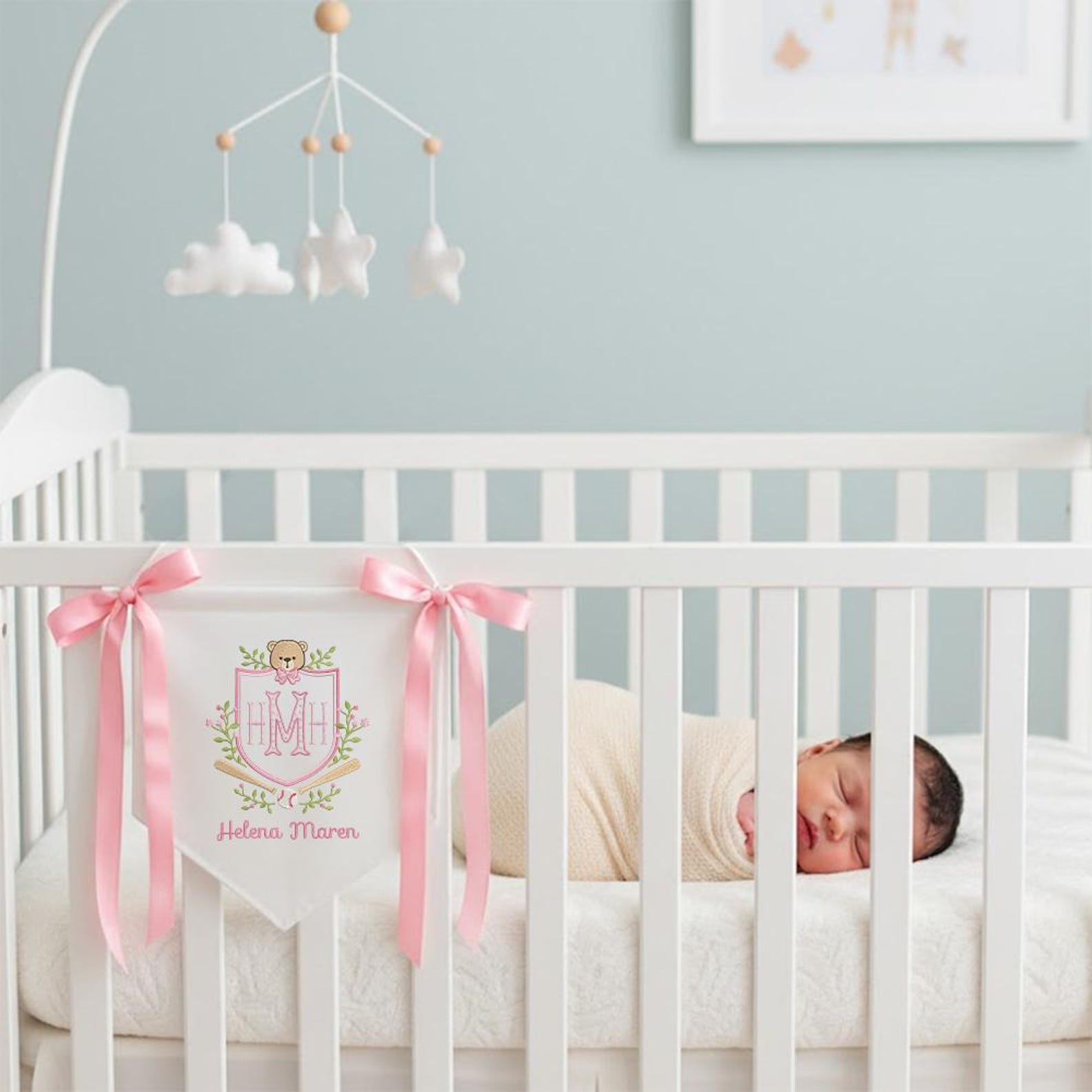 Custom Baby Banner With Teddy Bear and Baseball, Welcome Banner With ...