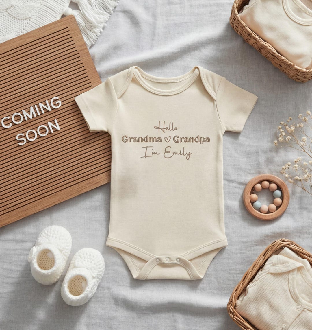 Personalized Hello Grandma and Grandpa Bodysuit, Embroidered Baby Name ...