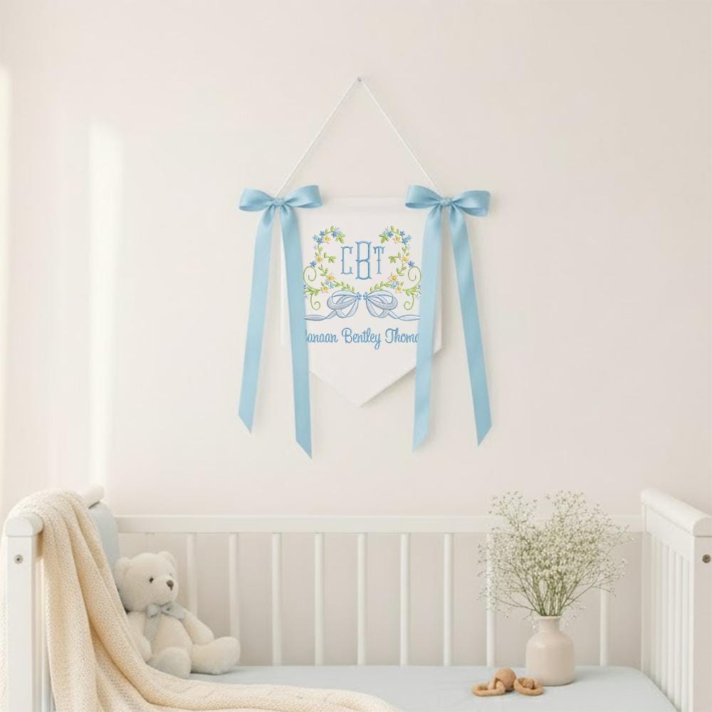Custom Baby Banner With Heart Floral, Welcome Banner With Floral Crest ...