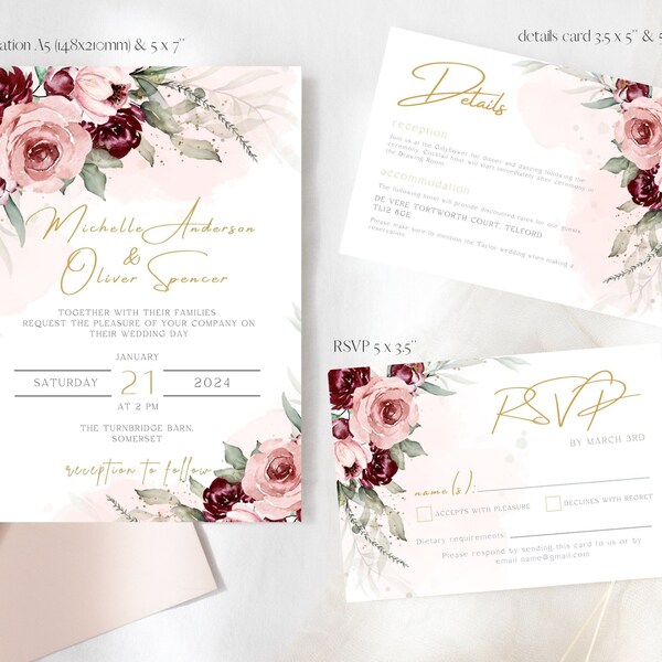 Burgundy Wedding Invitation - Etsy