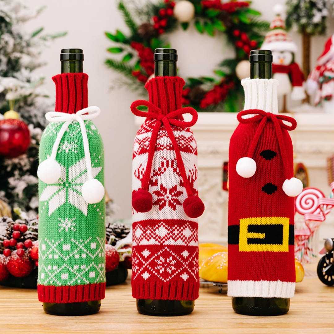 Christmas Wine Bottle Sweater/wool Knitted Wine Bottle Sleeve/christmas ...