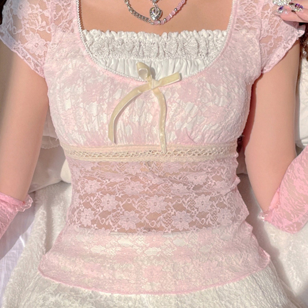 Patchwork Lacework Crop Top / Streetwear / Vintage / Retro / Y2K ...