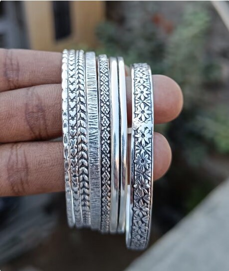 925 Sterling Silver Bangles, 7 Design Bangles, Stackable Bangles, 925 Silver Bangle for Her/him ...
