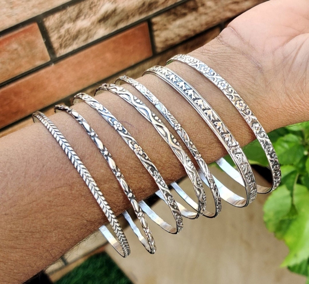 Set of 7 Bangles/leaf&fish Designer Bangles/half Round Bangles/925 ...