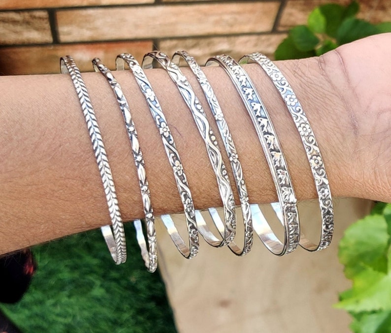 Set of 7 Bangles/leaf&fish Designer Bangles/half Round Bangles/925 ...