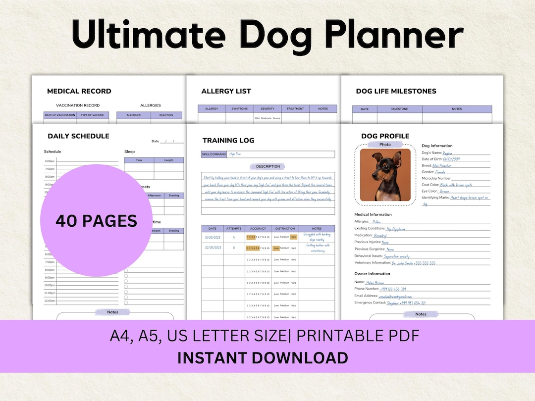 Ultimate Dog Planner Printable Dog Care Dog Journal Pet Planner Pet ...