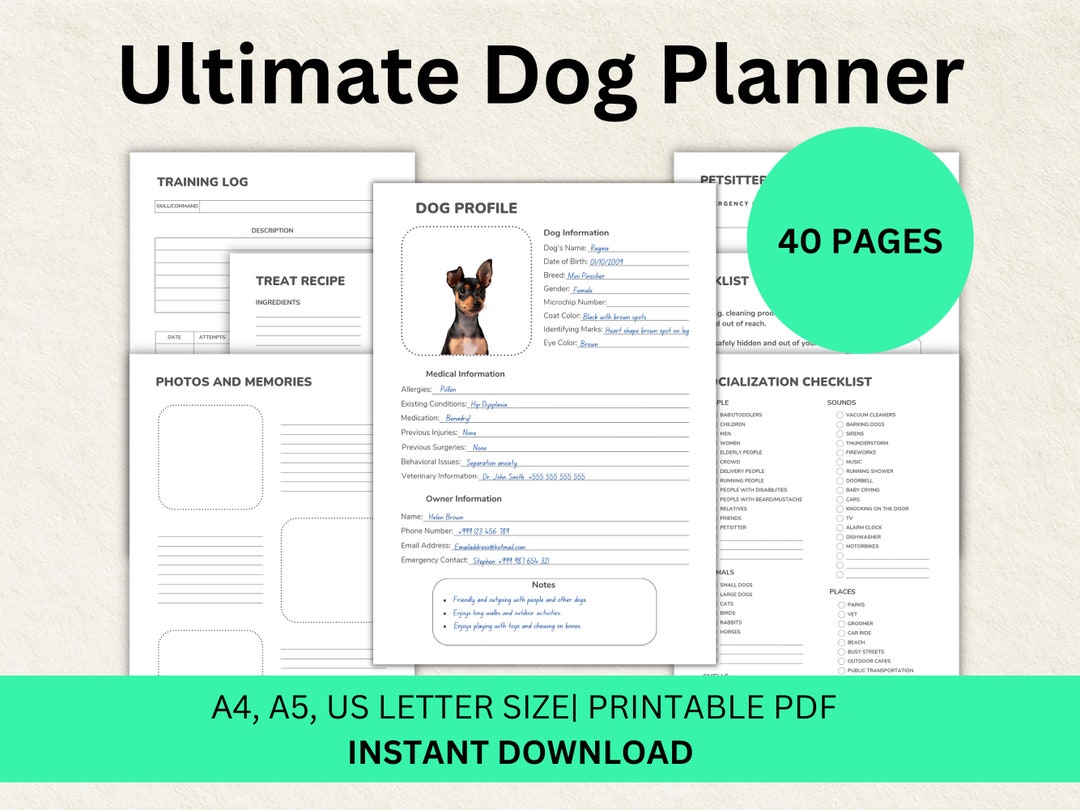Ultimate Dog Planner Printable Dog Care Dog Journal Pet Planner Pet ...