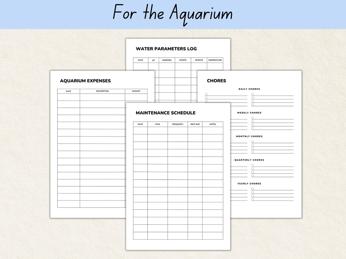 Fish Planner Bundle Aquarium Journal Printable Aquarium Logbook ...