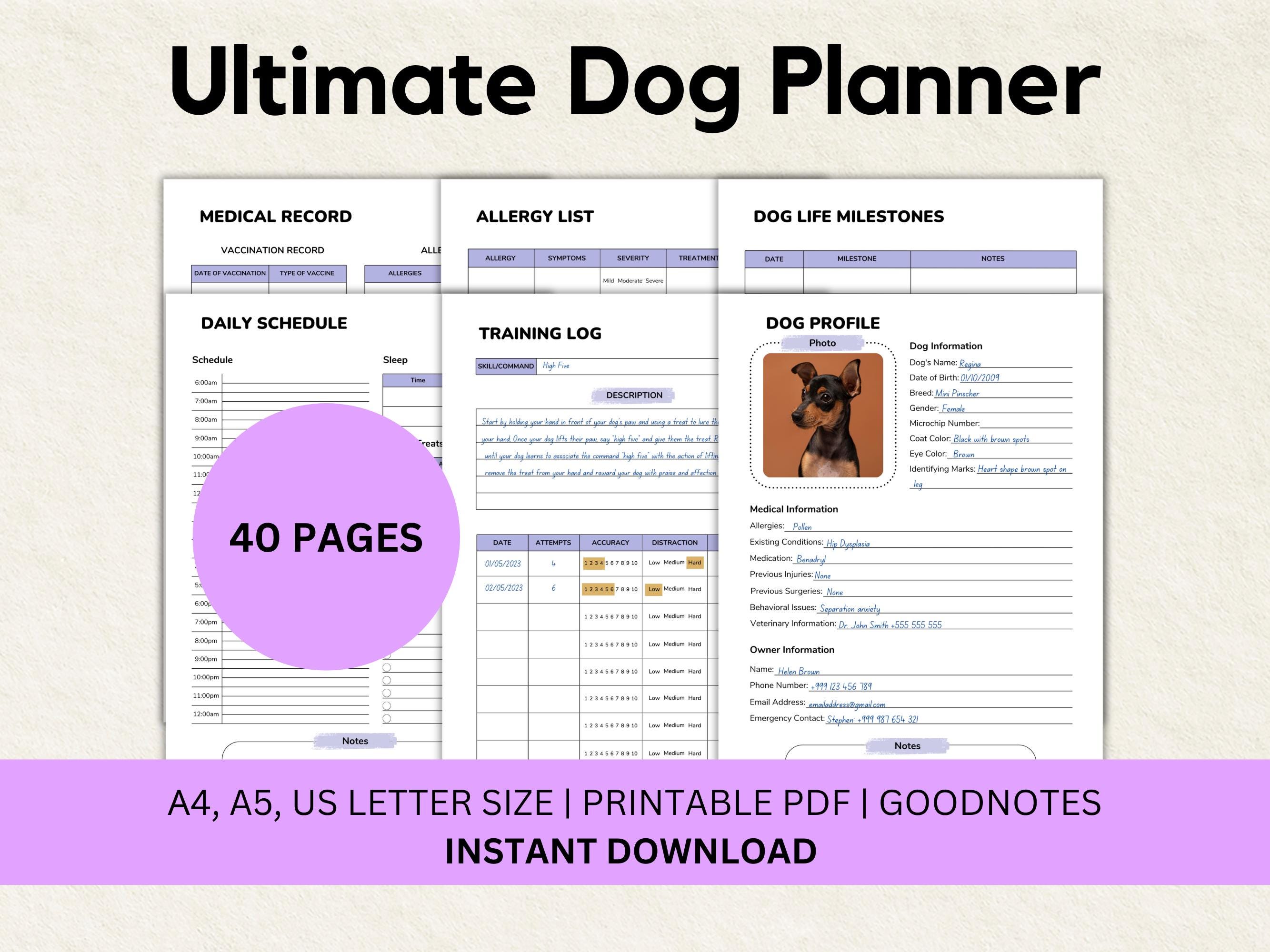 Ultimate Dog Planner Printable Dog Care Dog Journal Pet Planner Pet ...