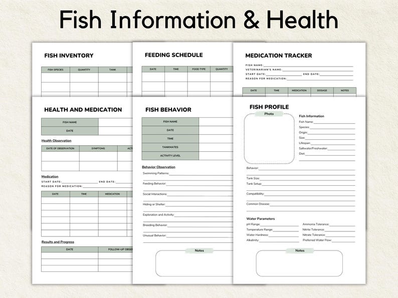 Fish Planner Bundle Aquarium Journal Printable Aquarium Logbook ...
