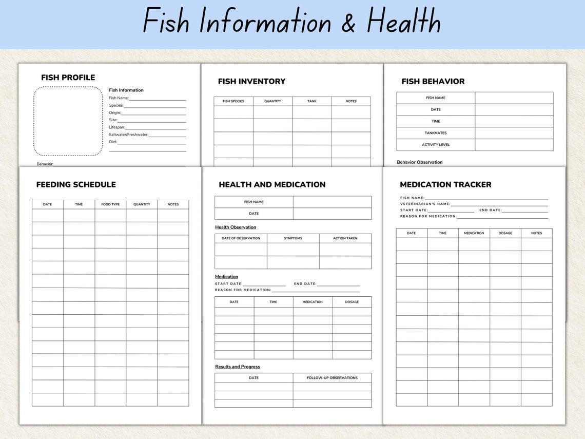Fish Planner Bundle Aquarium Journal Printable Aquarium Logbook ...