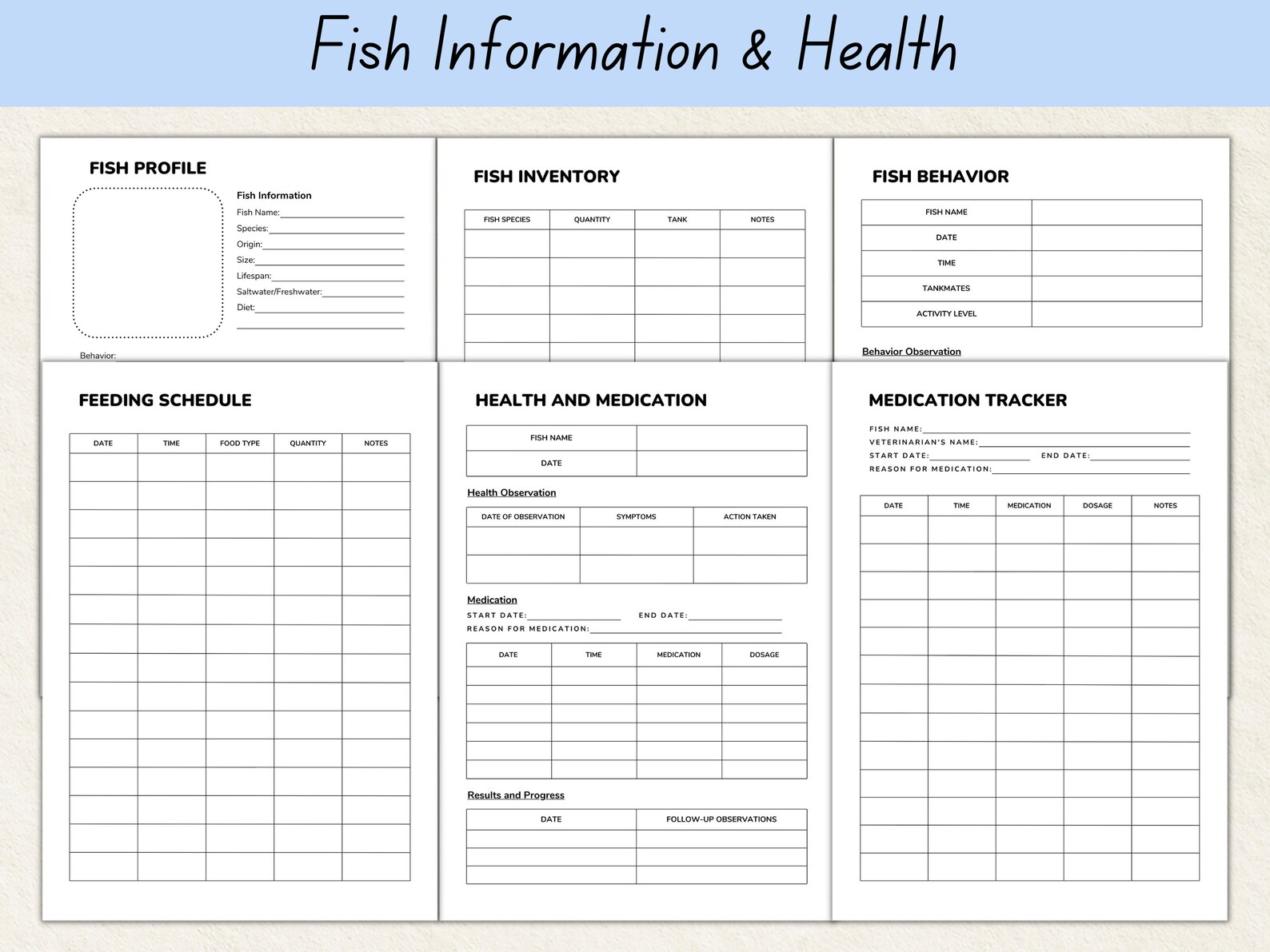 Fish Planner Bundle Aquarium Journal Printable Aquarium Logbook ...
