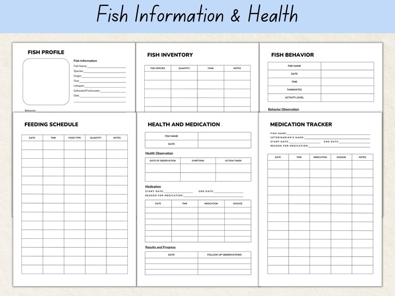 Fish Planner Bundle Aquarium Journal Printable Aquarium Logbook ...