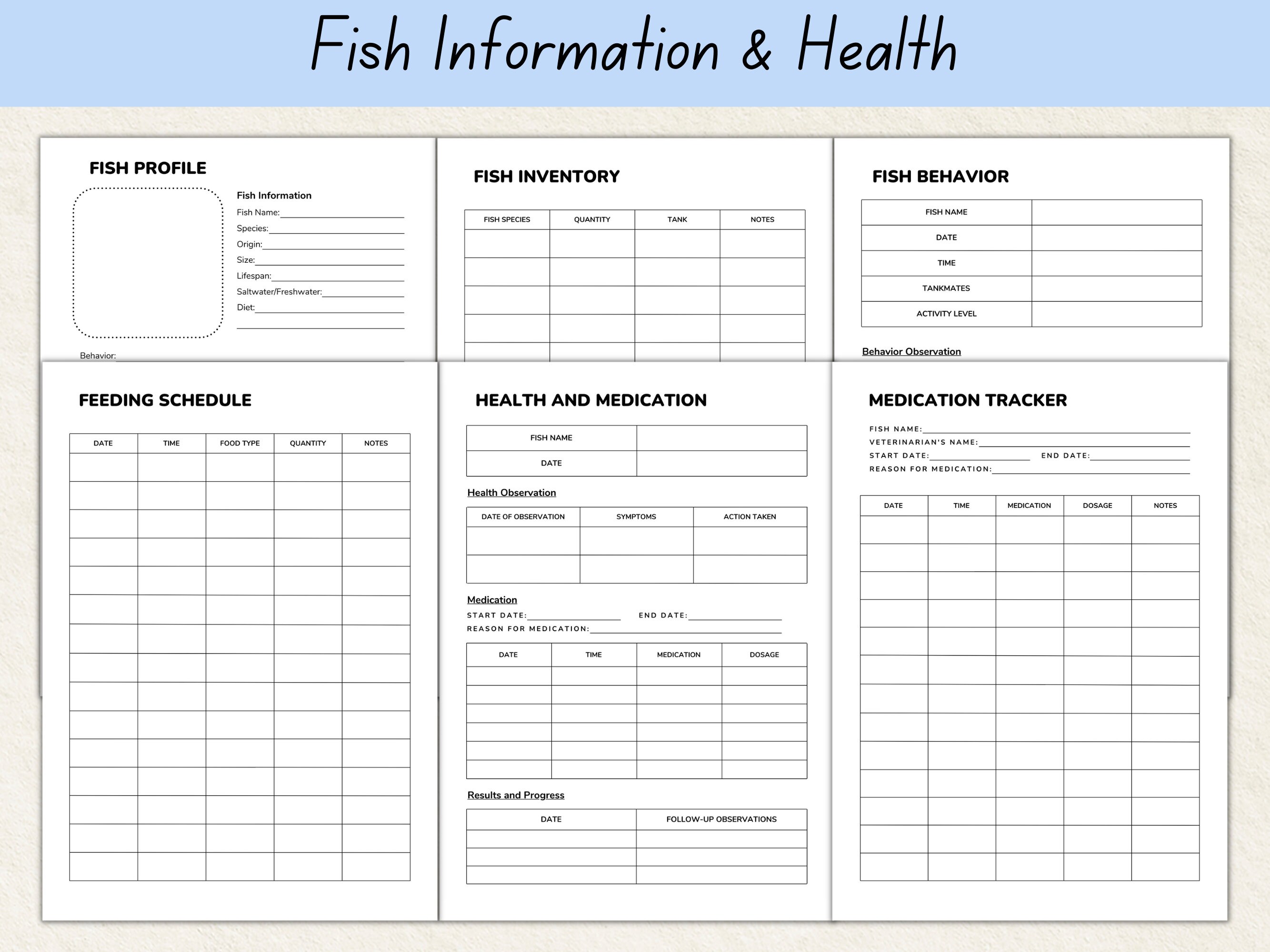 Fish Planner Bundle Aquarium Journal Printable Aquarium Logbook ...