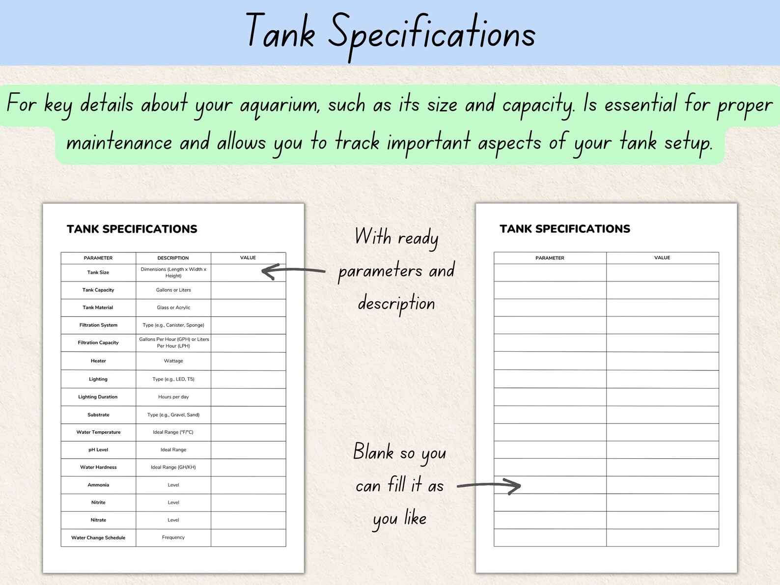 Fish Planner Bundle Aquarium Journal Printable Aquarium Logbook ...