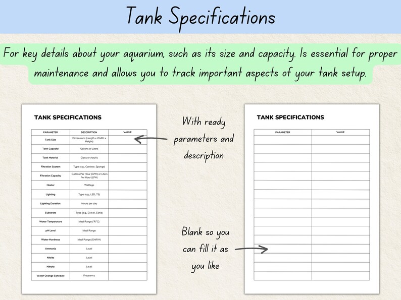 Fish Planner Bundle Aquarium Journal Printable Aquarium Logbook ...