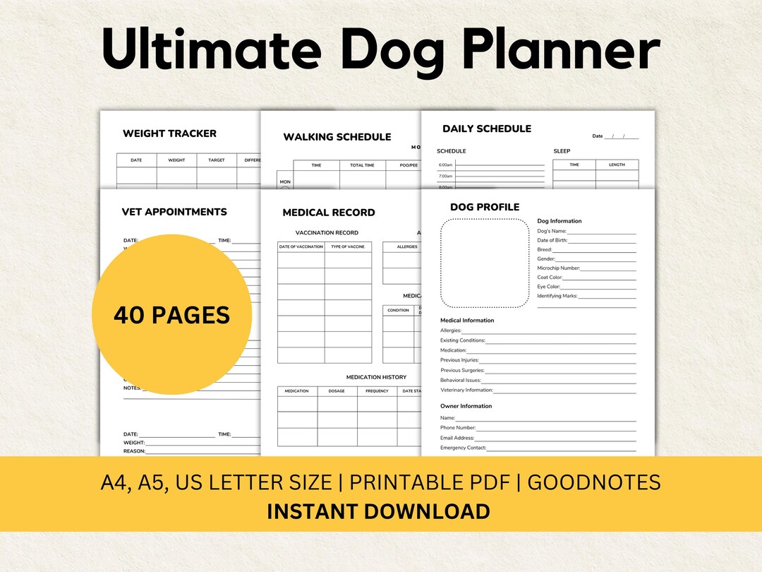 Ultimate Dog Planner Printable Dog Care Dog Journal Pet Planner Pet ...