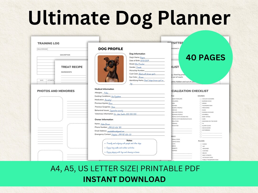 Ultimate Dog Planner Printable Dog Care Dog Journal Pet Planner Pet ...