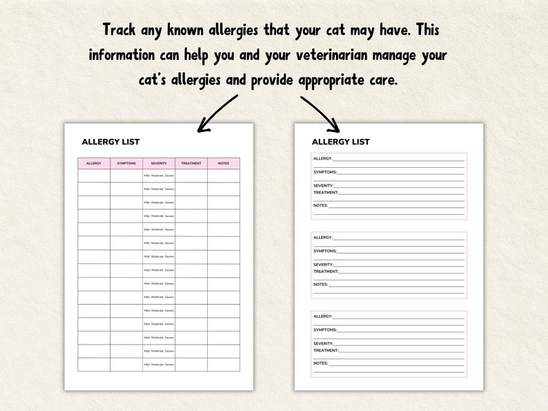 Cat Health Record Printable Kitten Vaccine Record Vet Appointments Cat ...
