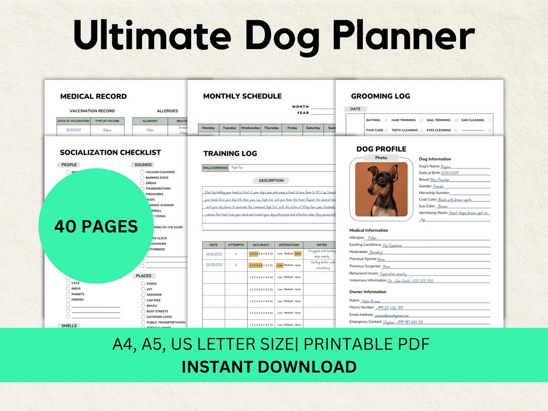 Ultimate Dog Planner Printable Dog Care Dog Journal Pet Planner Pet ...