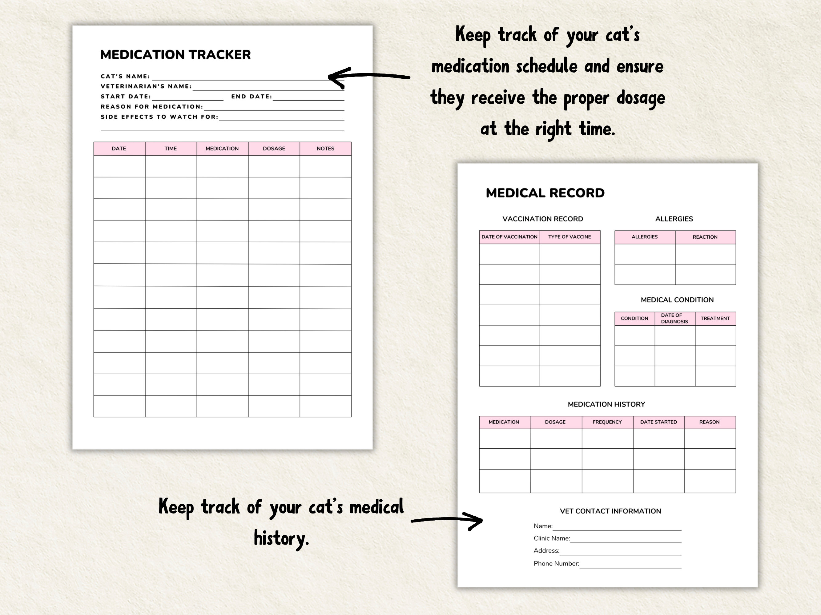 Cat Health Record Printable Kitten Vaccine Record Vet Appointments Cat ...