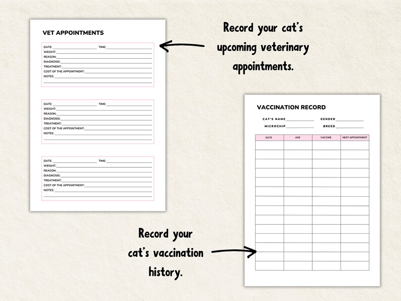 Cat Health Record Printable Kitten Vaccine Record Vet Appointments Cat ...