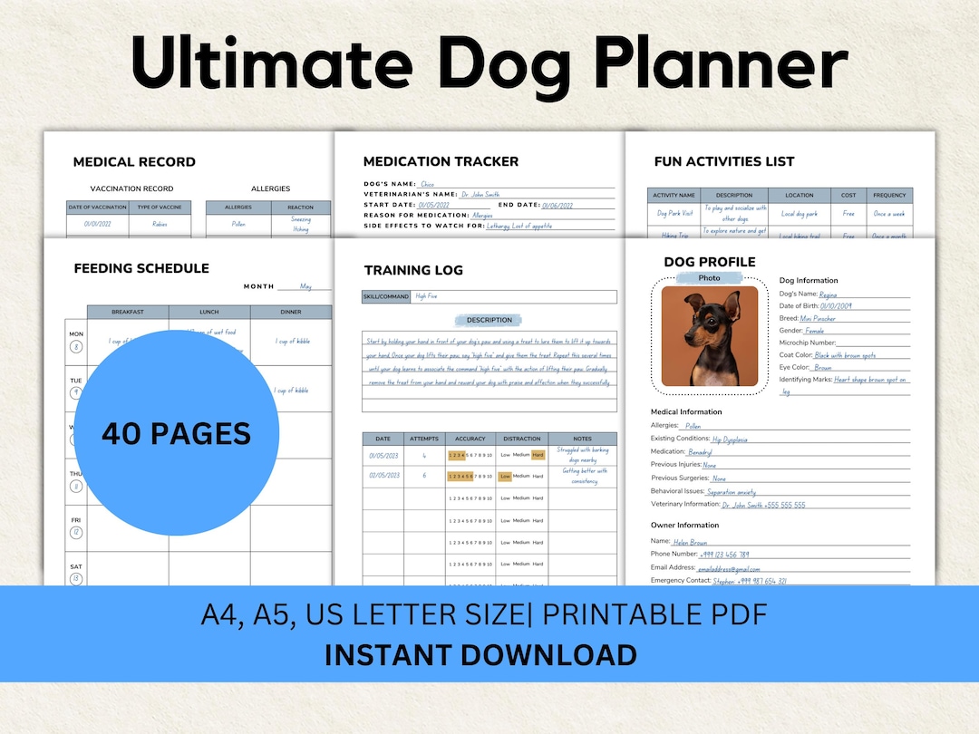 Ultimate Dog Planner Printable Dog Care Dog Journal Pet Planner Pet ...