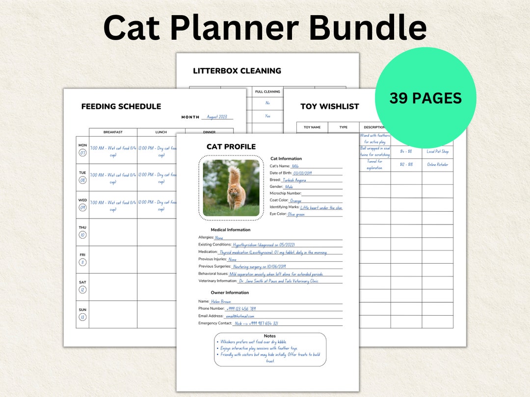 Cat Planner Bundle Cat Care Planner Printable Ultimate Cat Planner Cat ...