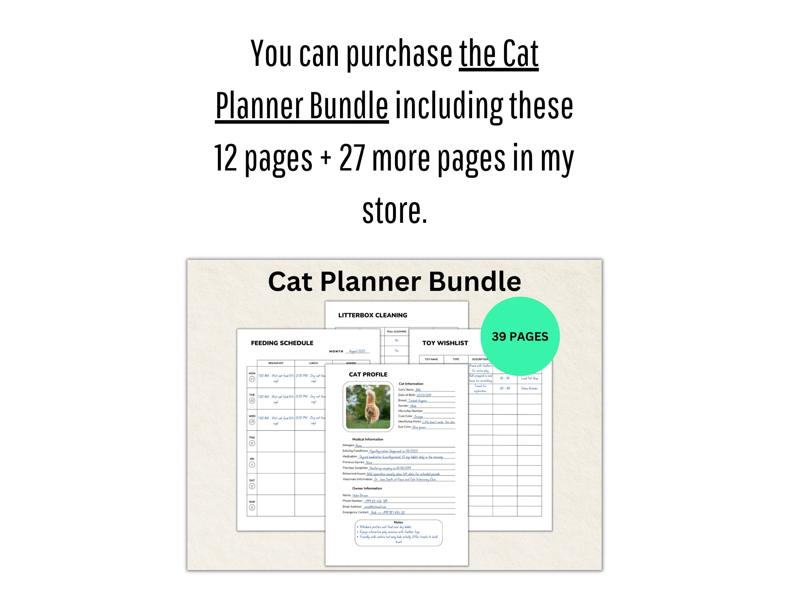 Cat Health Record Printable Kitten Vaccine Record Vet Appointments Cat ...