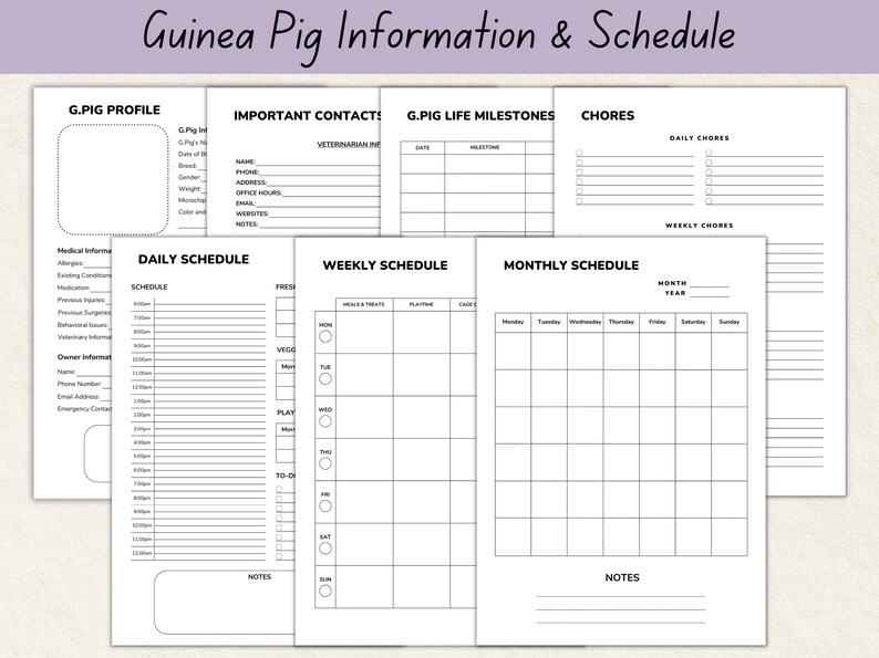 Guinea Pig Planner Printable Guinea Pig Tracker Goodnotes Guinea Pig ...