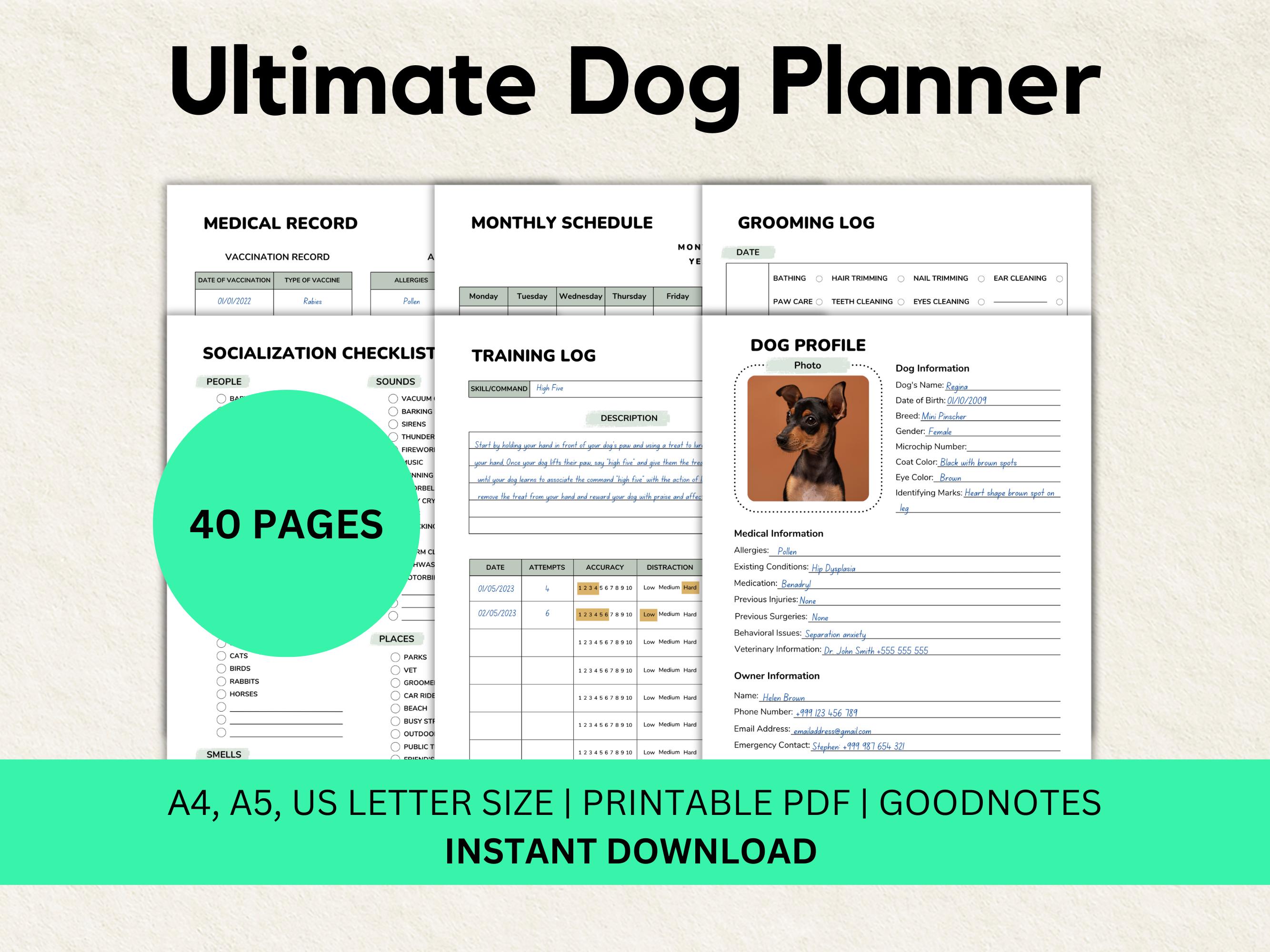 Ultimate Dog Planner Printable Dog Care Dog Journal Pet Planner Pet ...