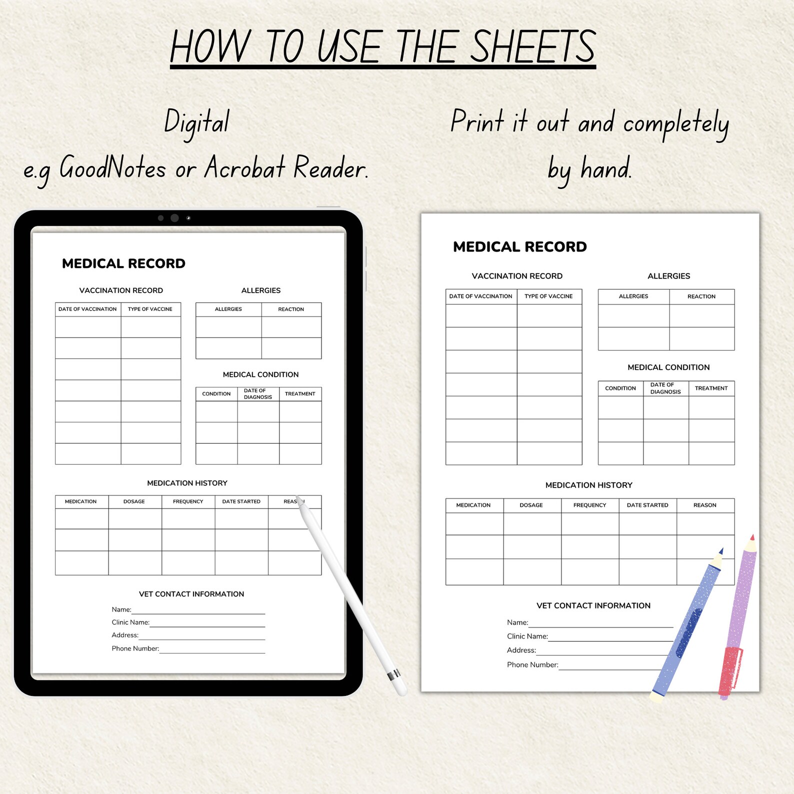 Cat Health Record Printable Kitten Vaccine Record Vet Appointments Cat ...