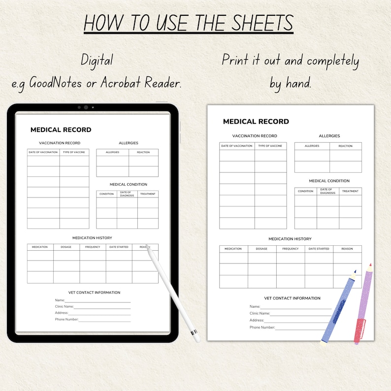 Cat Health Record Printable Kitten Vaccine Record Vet Appointments Cat ...