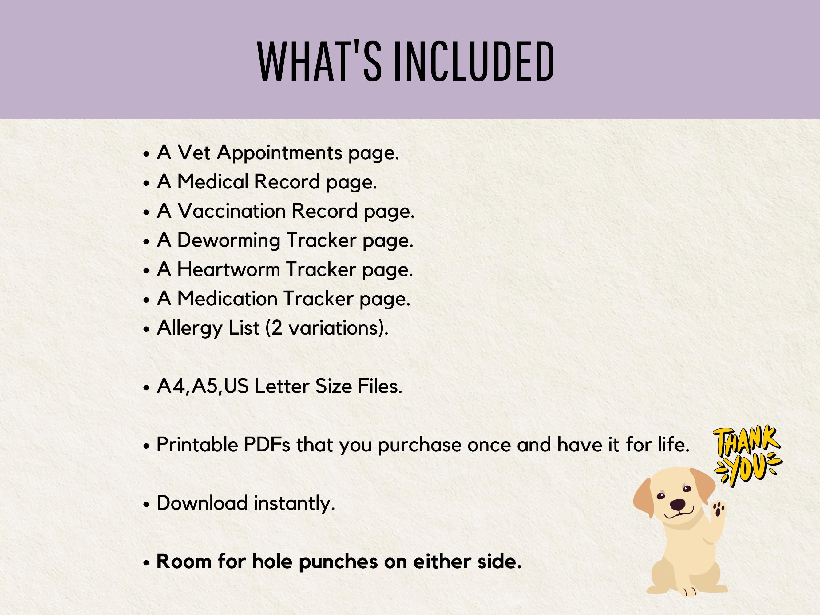 Dog Health Record Printable Dog Vaccination Record Vet Appointments ...