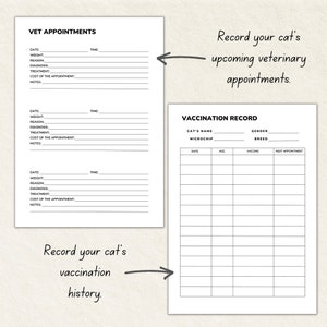 Cat Health Record Printable Kitten Vaccine Record Vet Appointments Cat ...