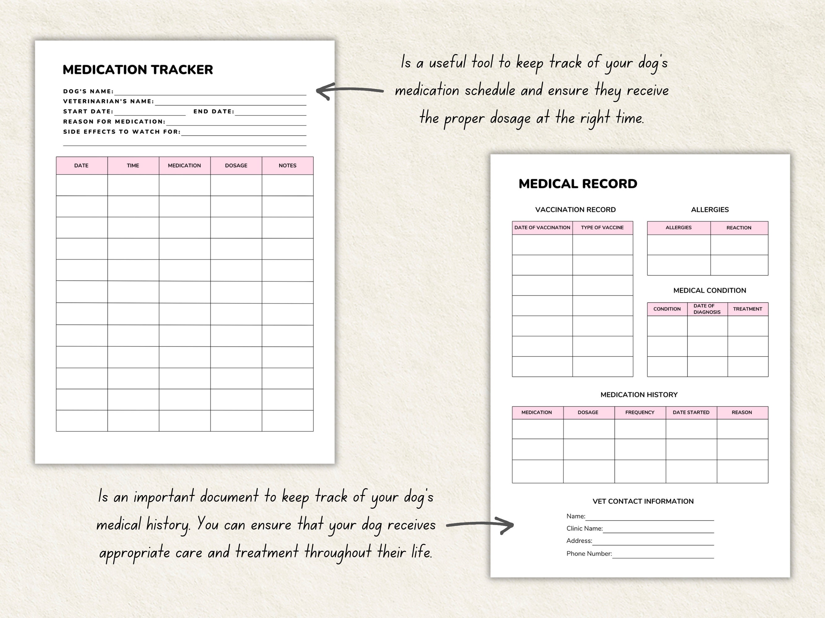 Dog Health Record Printable Dog Vaccination Record Vet Appointments ...