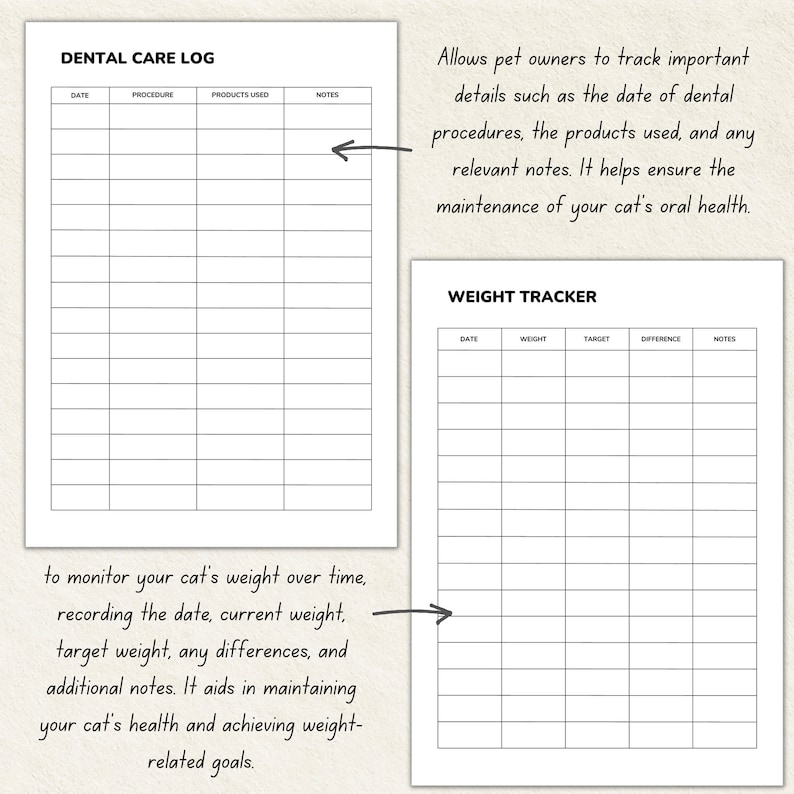 Cat Health Record Printable Kitten Vaccine Record Vet Appointments Cat ...