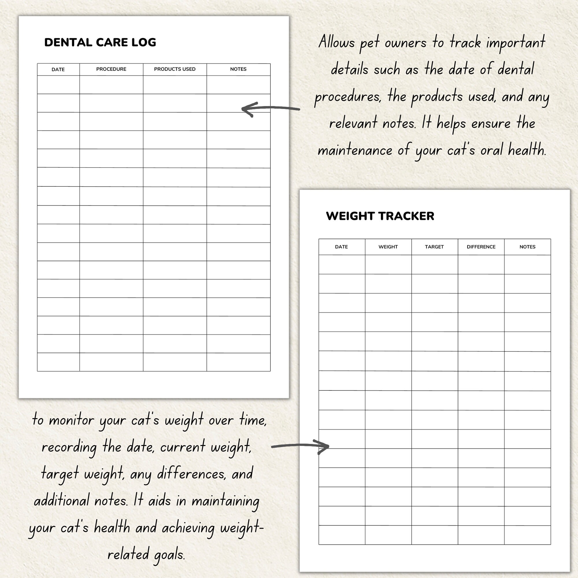 Cat Health Record Printable Kitten Vaccine Record Vet Appointments Cat ...