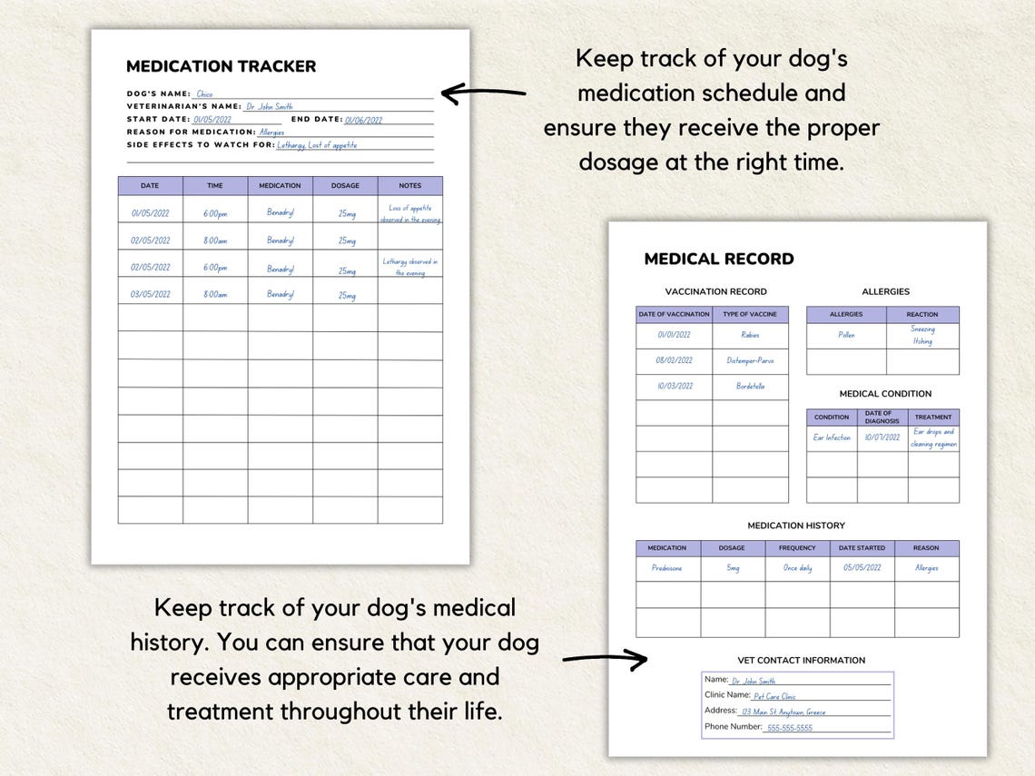 Dog Health Record Printable Dog Vaccination Record Vet Appointments ...