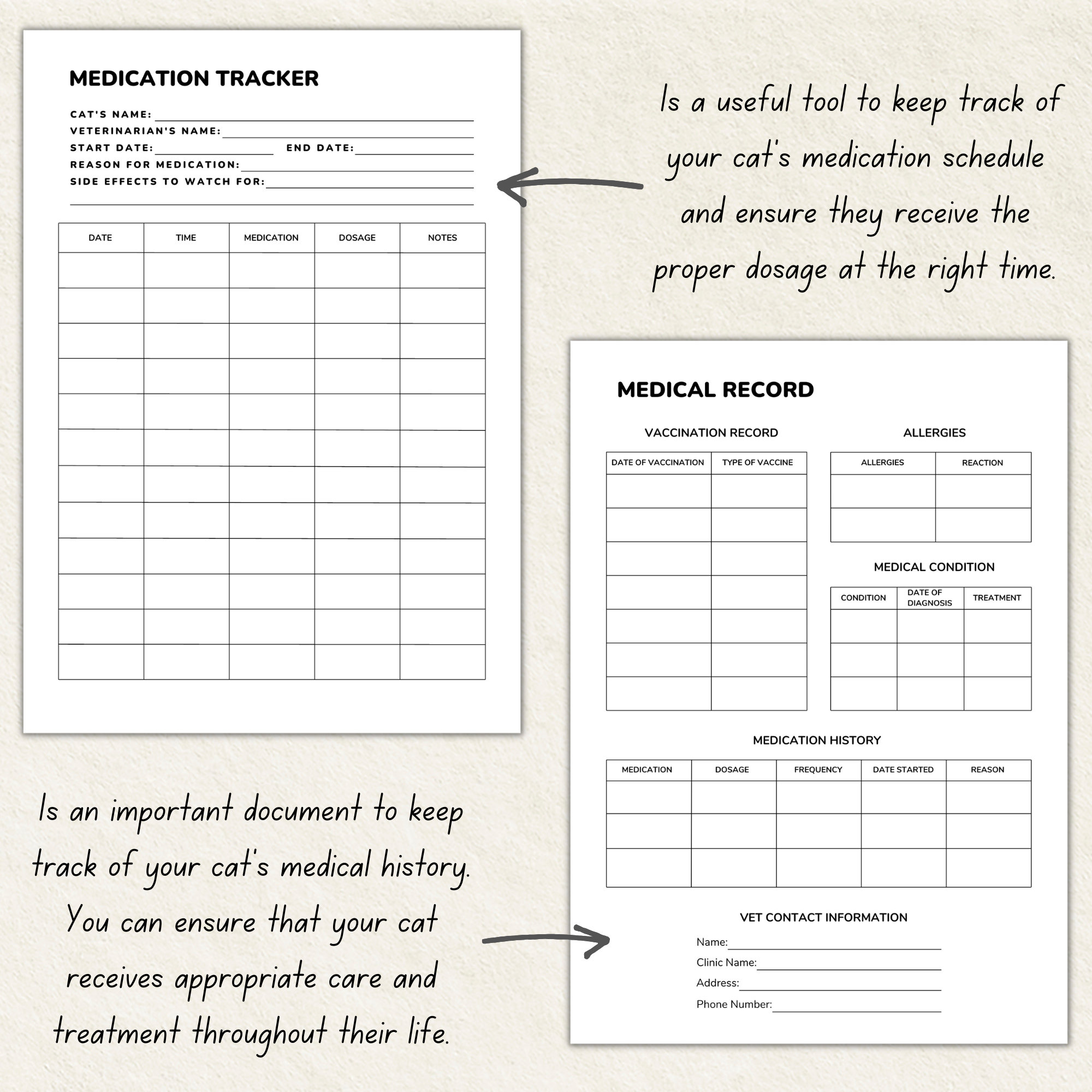 Cat Health Record Printable Kitten Vaccine Record Vet Appointments Cat ...