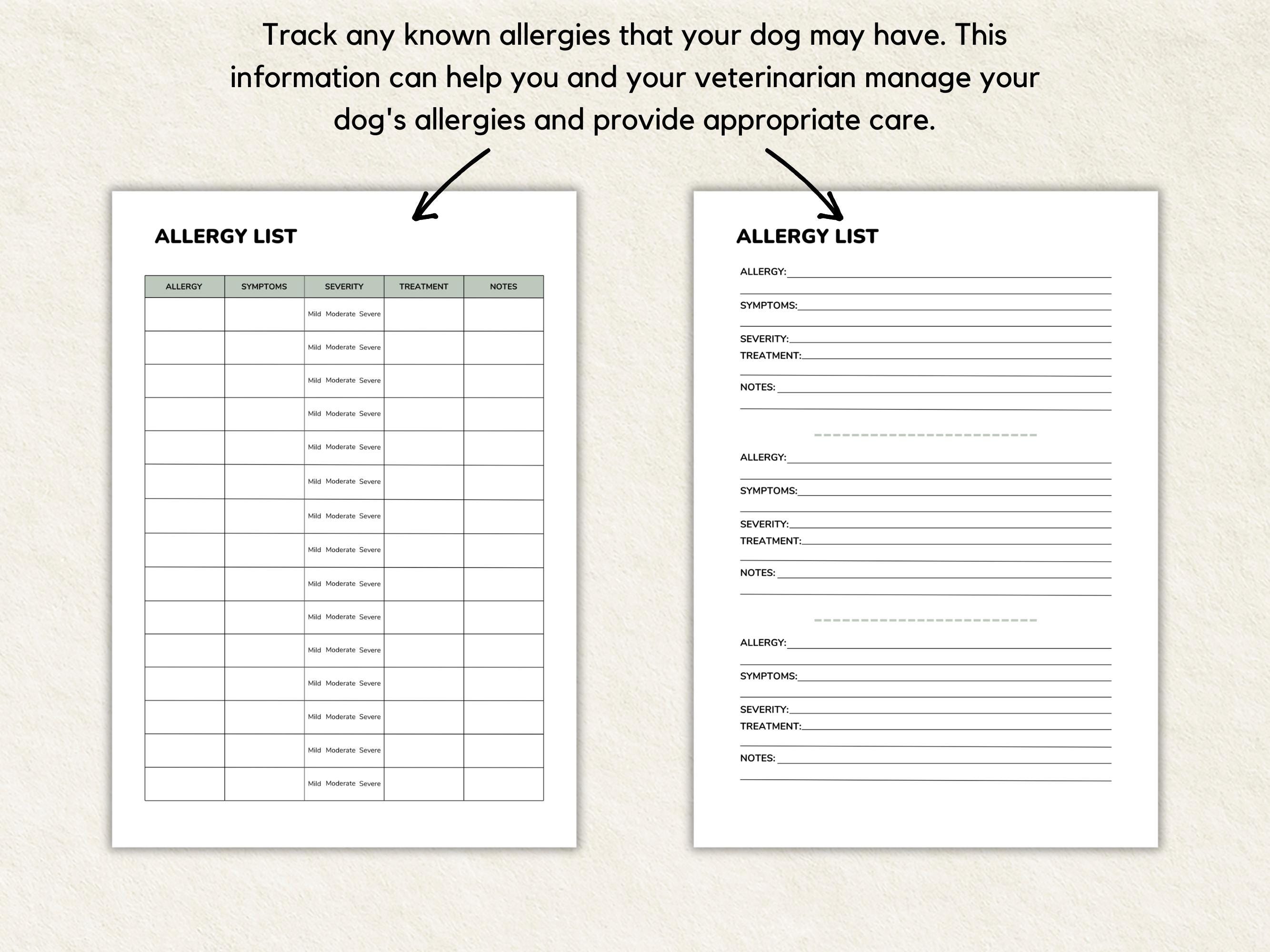 Dog Health Record Printable Dog Vaccination Record Vet Appointments ...