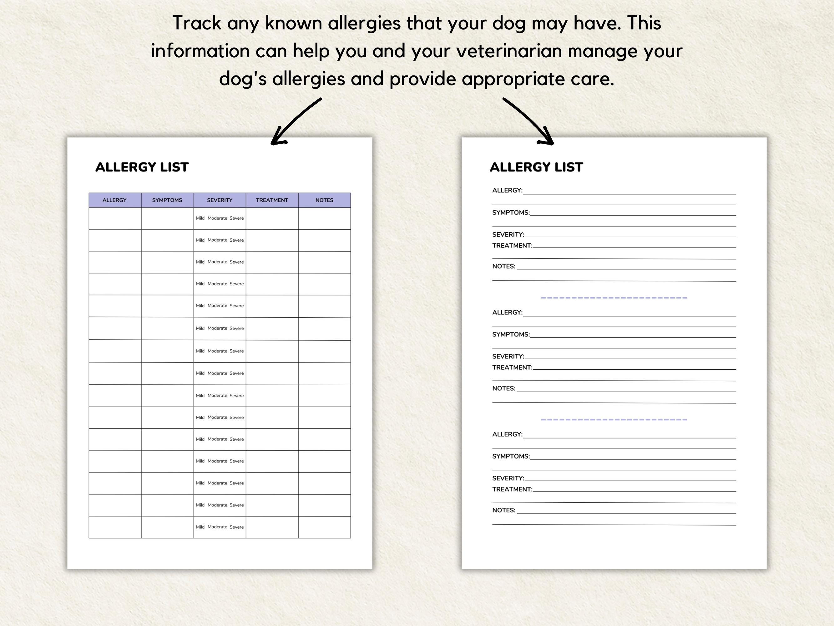 Dog Health Record Printable Dog Vaccination Record Vet Appointments ...