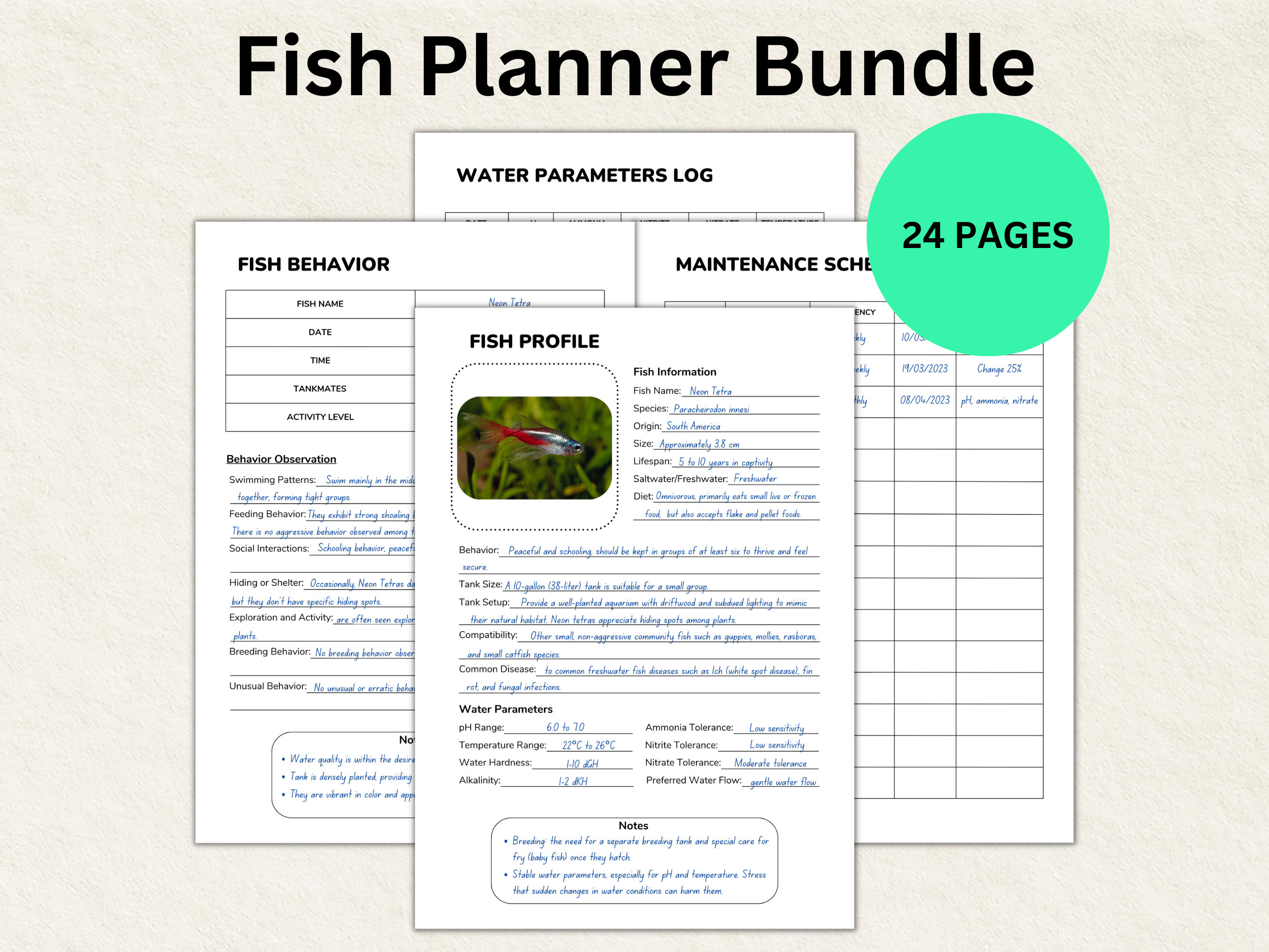 Fish Planner Bundle Aquarium Journal Printable Aquarium Logbook ...