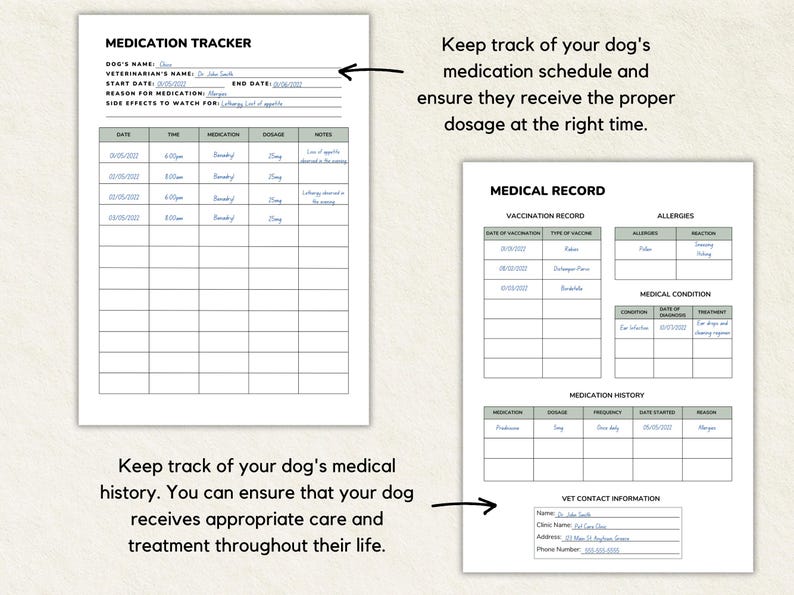 Dog Health Record Printable Dog Vaccination Record Vet Appointments ...