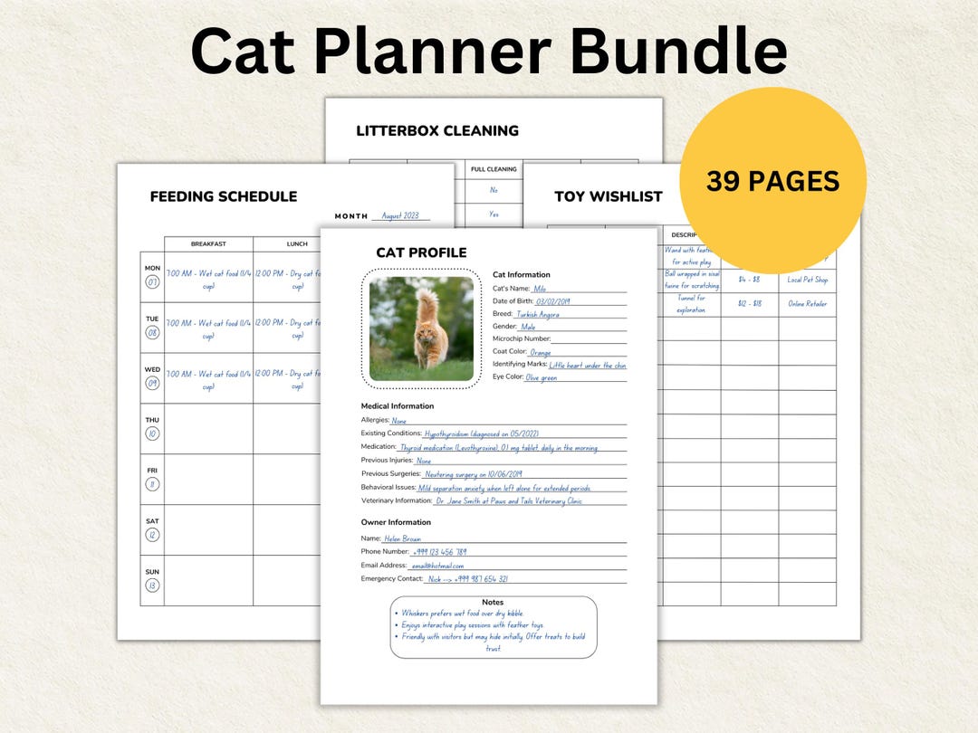 Cat Planner Bundle Cat Care Planner Printable Ultimate Cat Planner Cat ...
