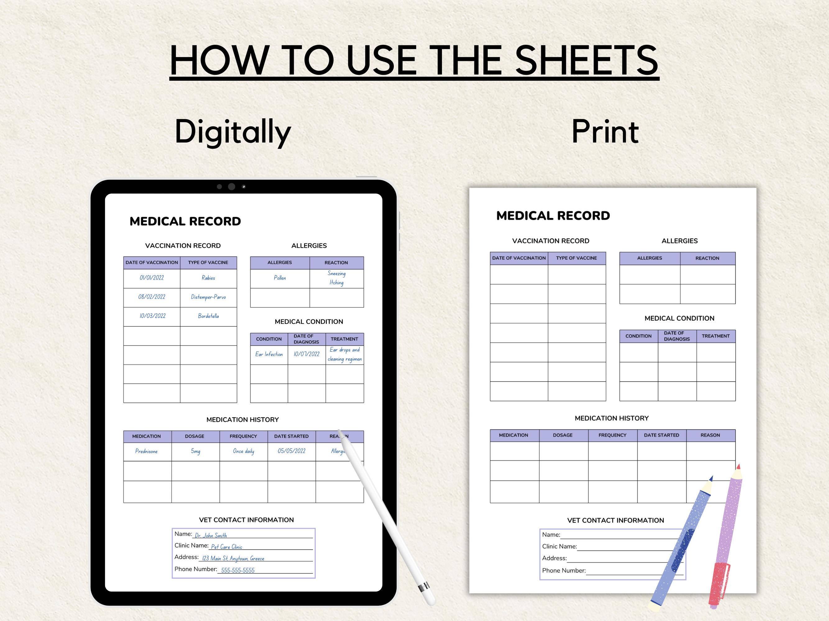 Dog Health Record Printable Dog Vaccination Record Vet Appointments ...
