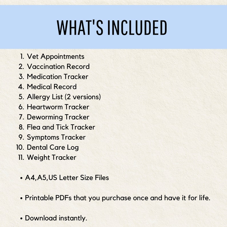 Cat Health Record Printable Kitten Vaccine Record Vet Appointments Cat ...